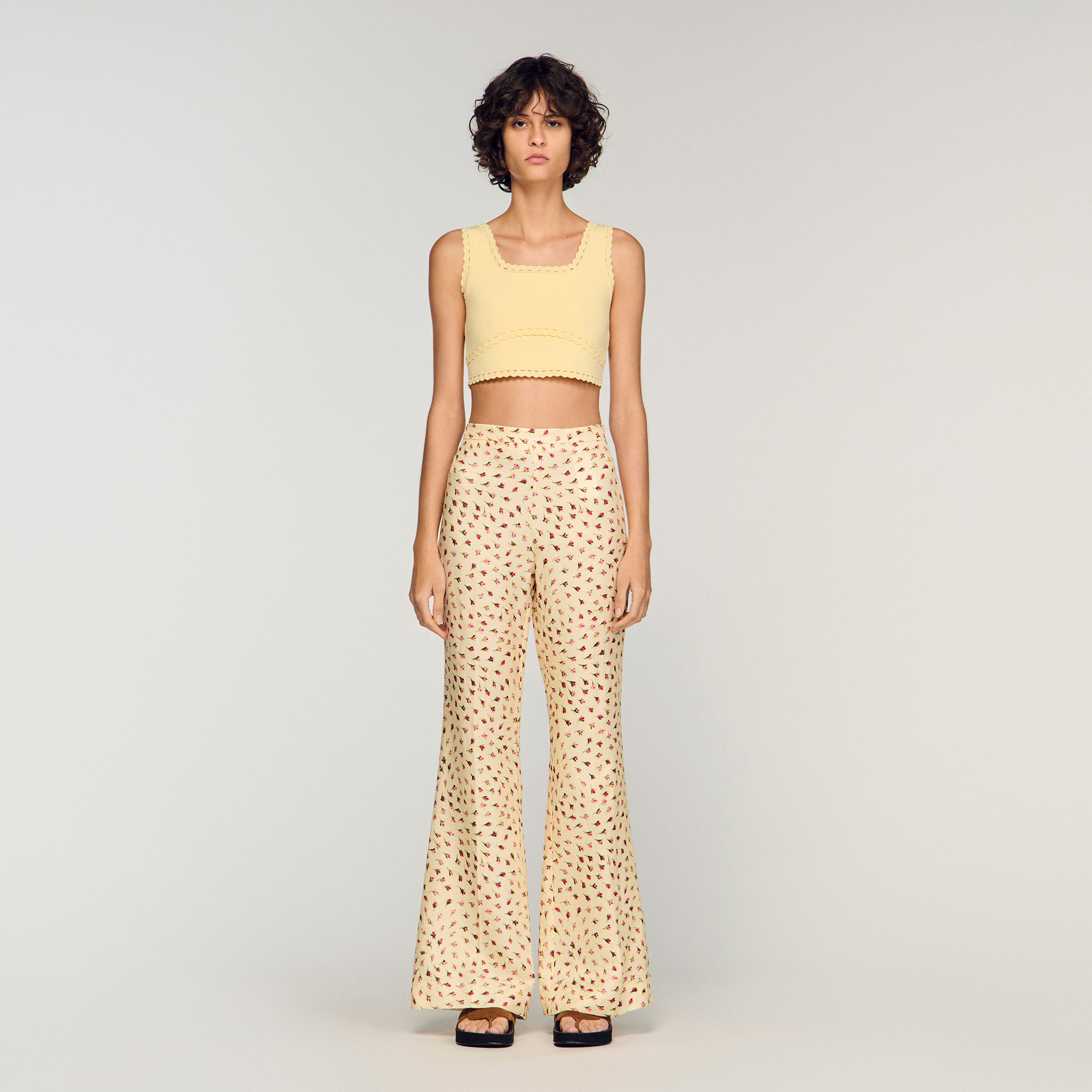 SANDRO Floral Straight-Leg Trousers